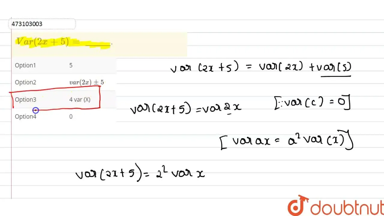 [Solved] Var(2x+5)=