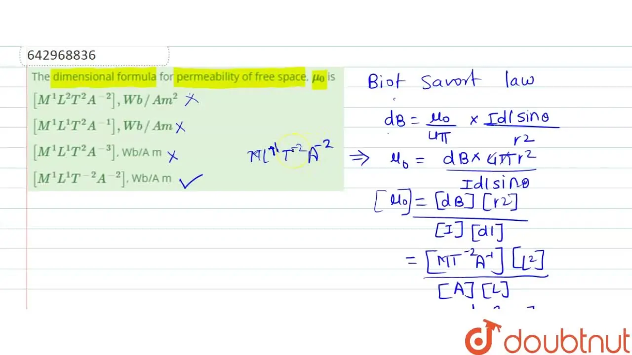 [Marathi] The dimensional formula for permeability of free space, mu(0