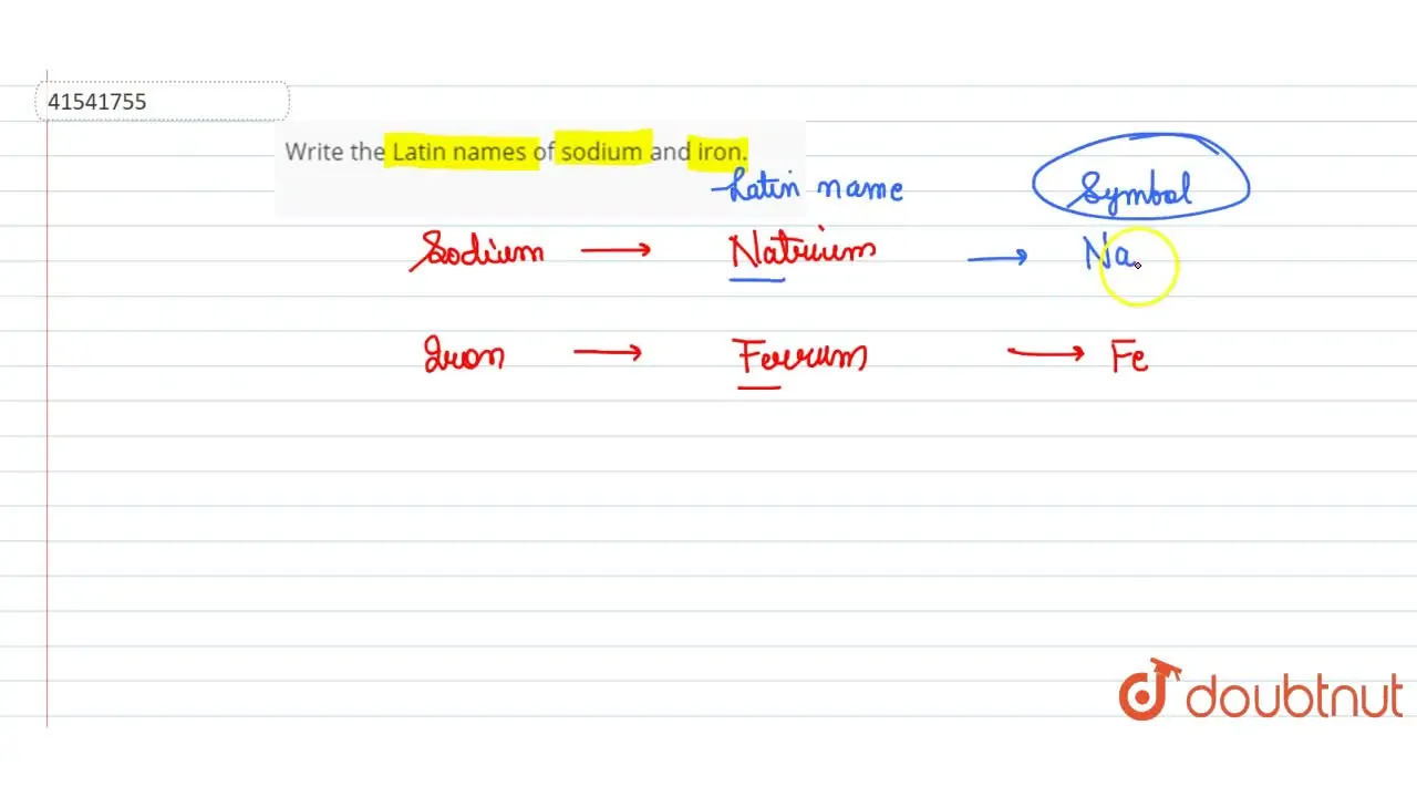 Write the Latin names of sodium and iron.