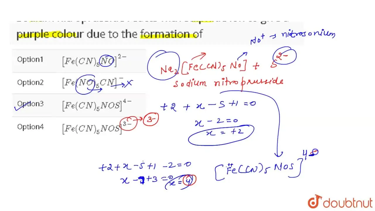 Sodium nitroprusside reacts with sulphide ion to give a purple colour