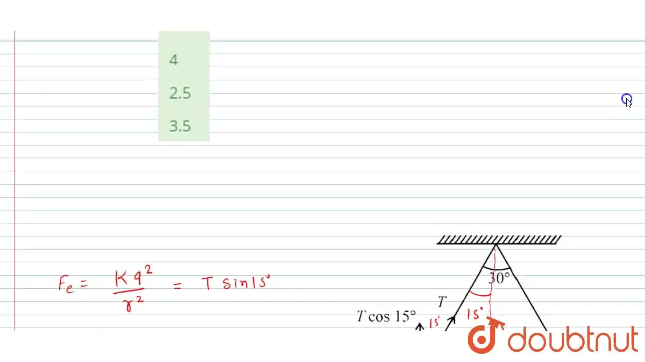 Two identical charged sphere are suspended by strings of equal length.
