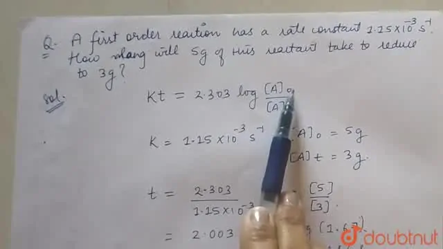 A first order reaction has a rate constant 1.15xx10^(-3)s^(-1).. How