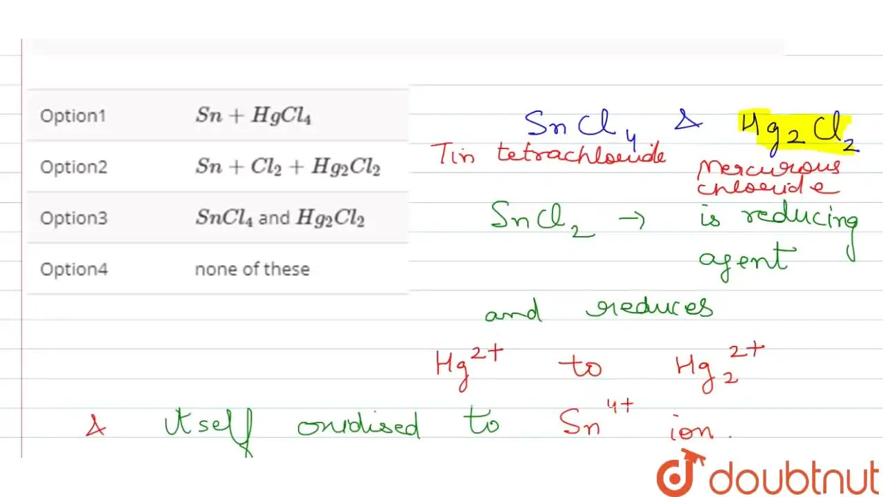 When SnCl(2) is treated with HgCl(2), the products formed are