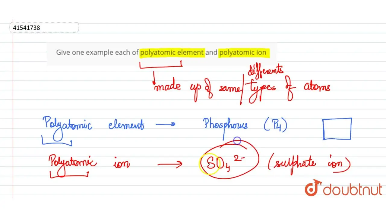Give one example each of polyatomic element and polyatomic ion