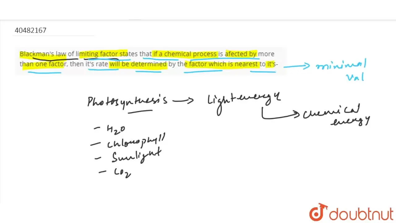 Blackman's law of limiting factor states that if a chemical process is