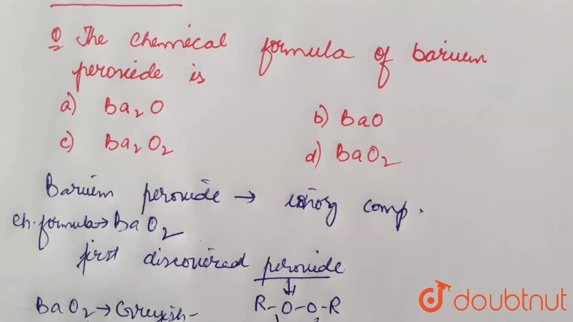 The chemical formula of barium peroxide is