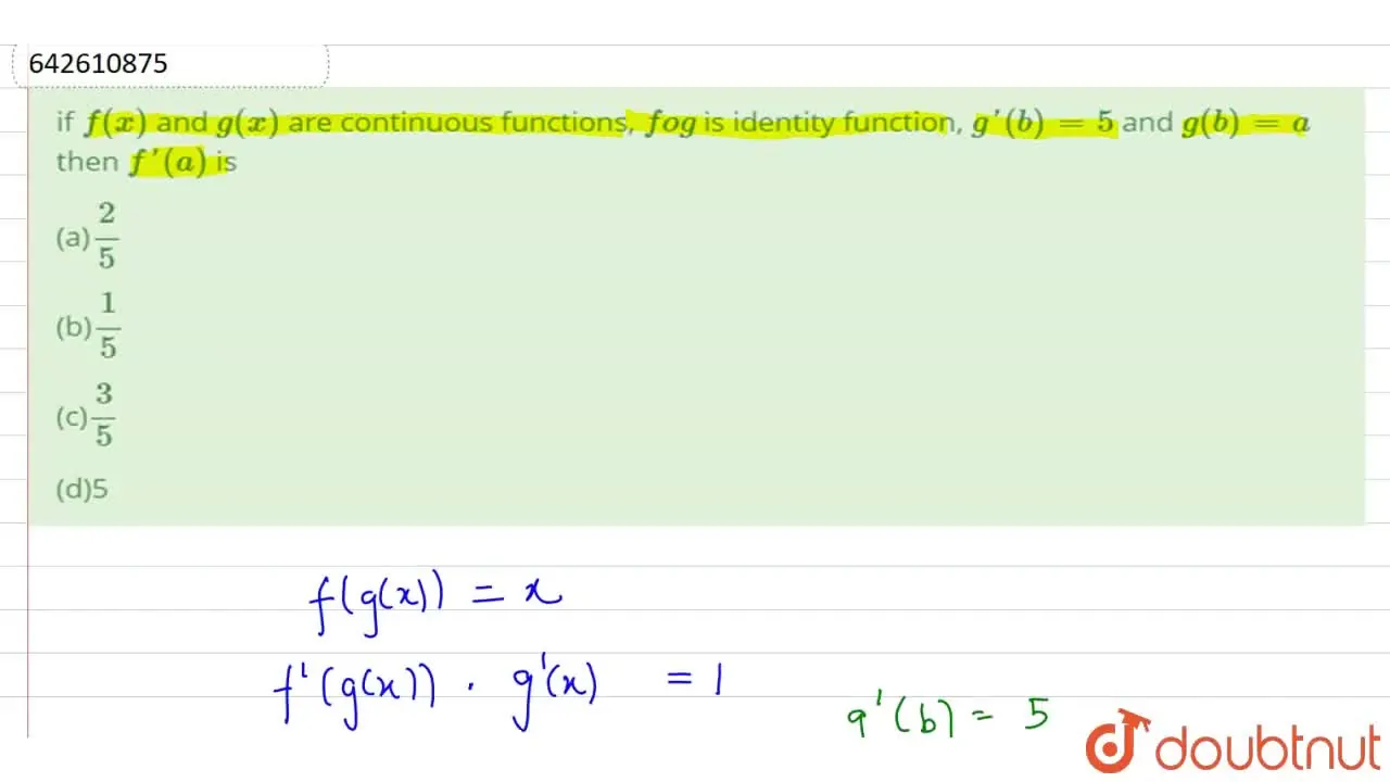 if f(x) and g(x) are continuous functions, fog is identity function, g