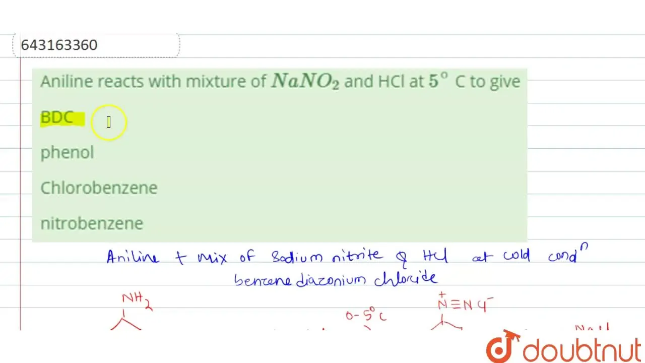 [Odia] Aniline reacts with mixture of NaNO2 and HCl at 5^@ C to give
