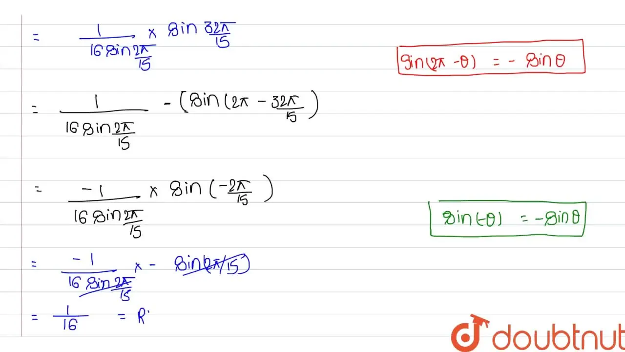 Prove that cos((2pi)/(15))cos((4pi)/(15))cos((8pi)/(15))cos((16pi)/(15