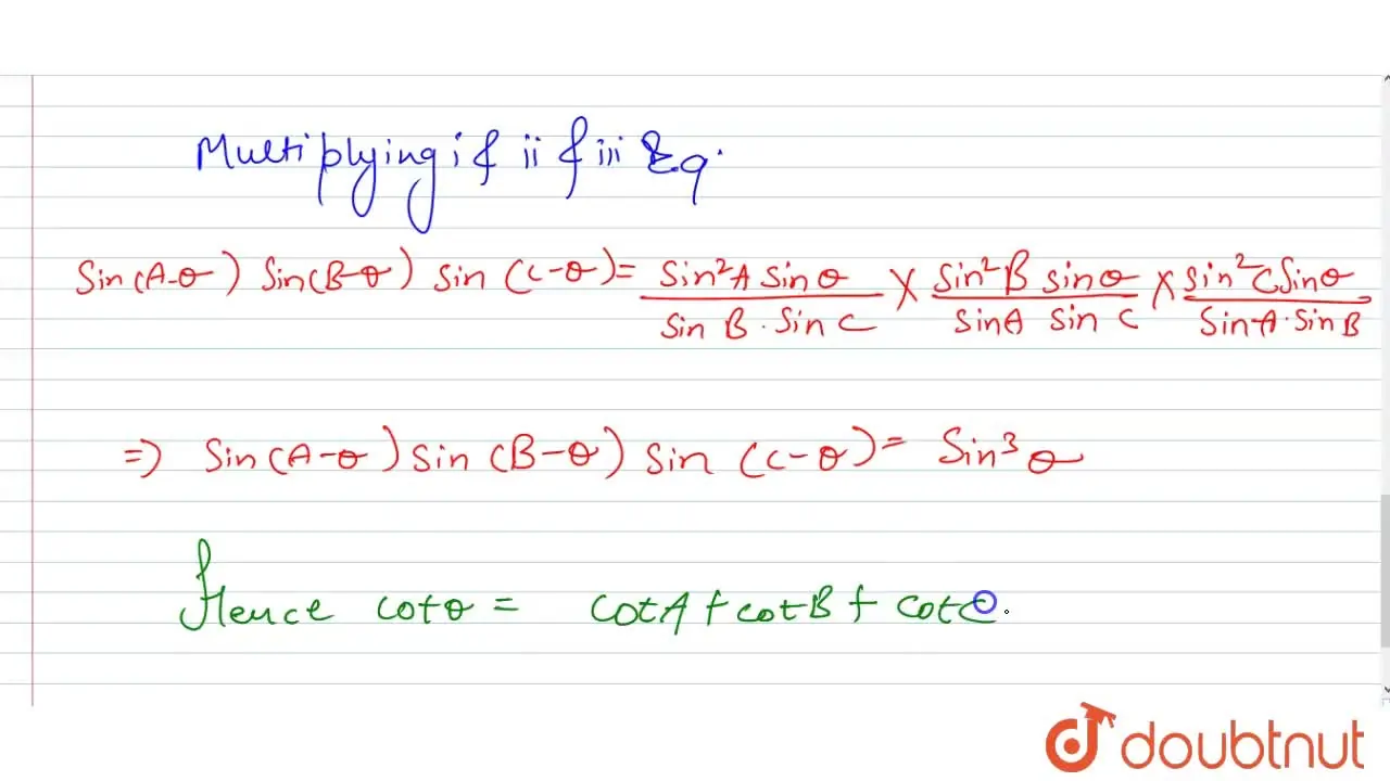 In A B C , if sin^3theta=sin(A-theta)sin(B-theta)sin(C-theta) , then