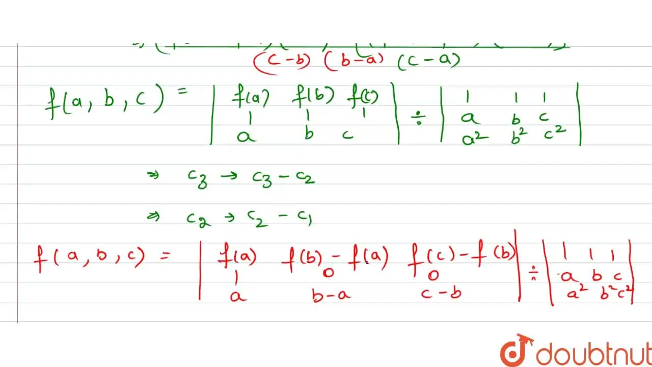 If f(a,b)=(f(b)-f(a))/(b-a) and f(a,b,c)=(f(b,c)-f(a,b))/(c-a) prove