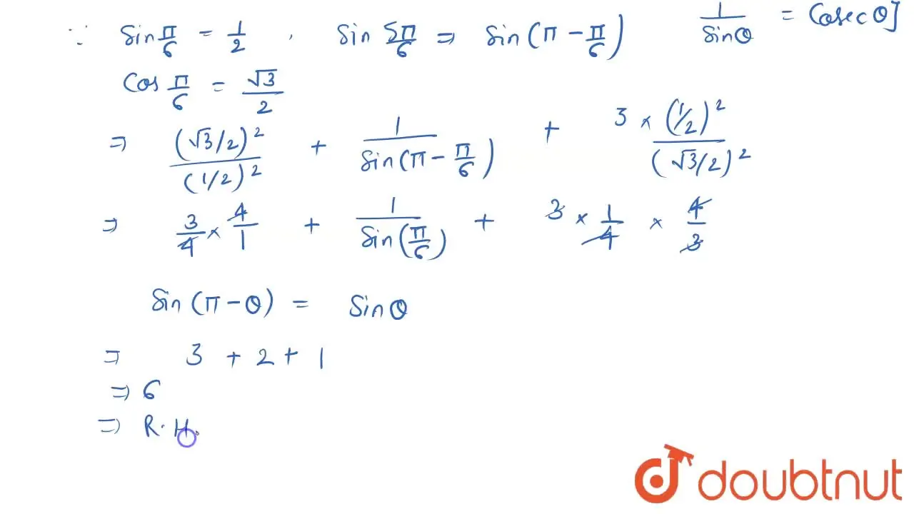 cot^2pi/6+cose c(5pi)/6+3tan^2pi/6=6