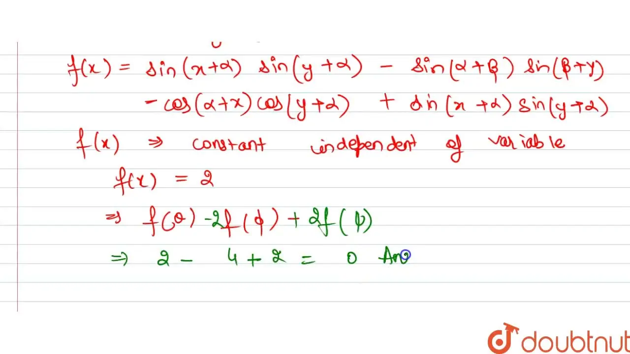 If f(x) =|{:(cos (x+alpha),cos(x+beta),cos(x+gamma)),(sin (x+alpha),si