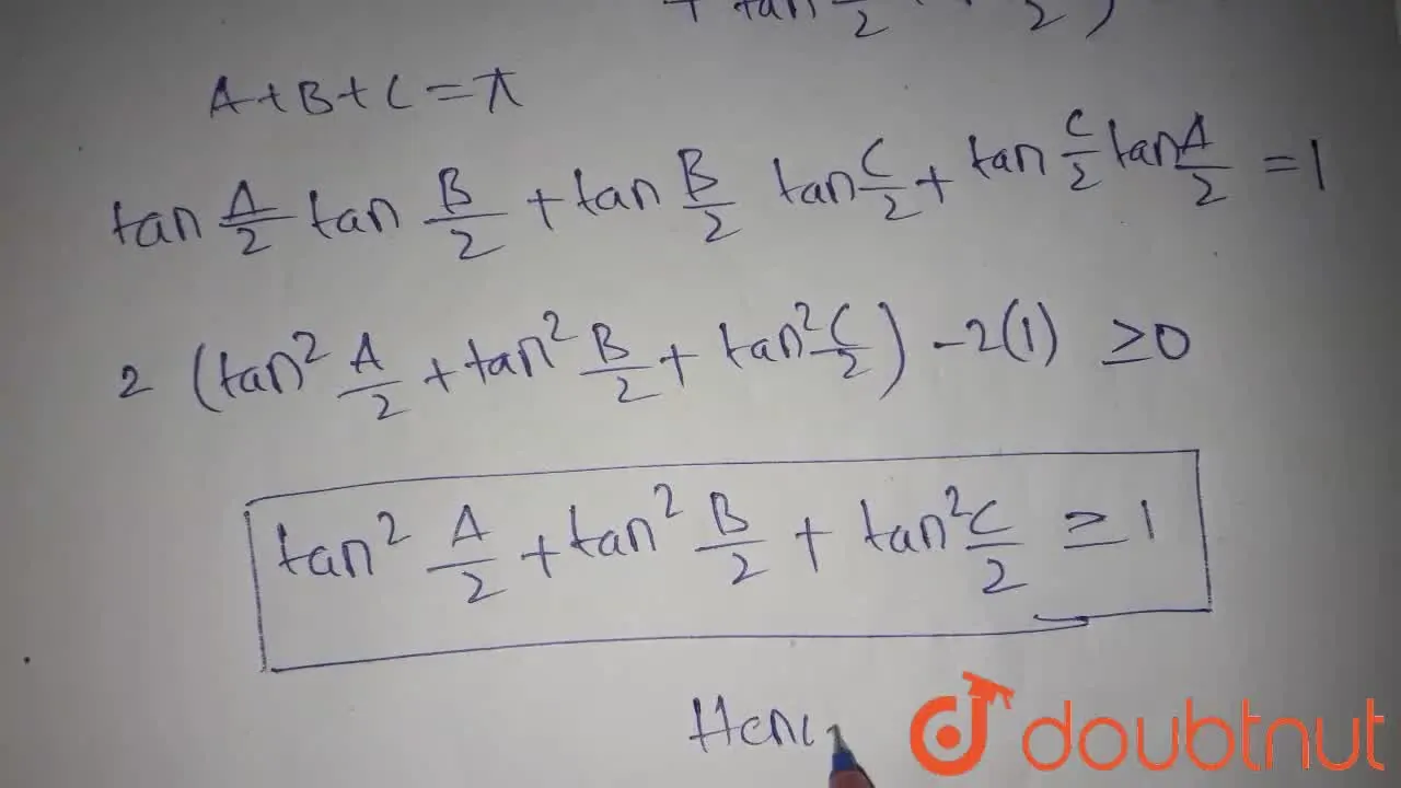 If A +B+C=pi, prove that tan^(2)""(A)/(2)+tan^(2)""(B)/(2)+tan^(2)""(C