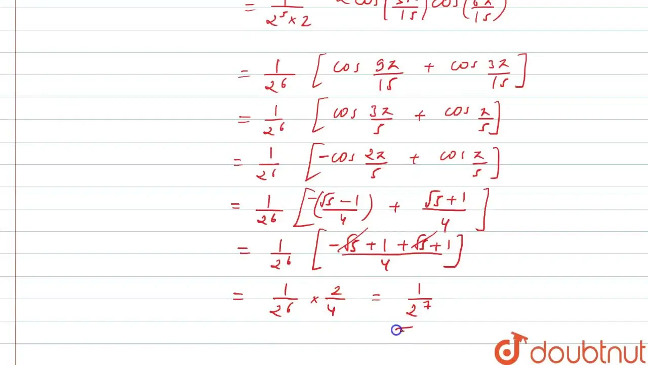 Prove:cos(pi/15)cos((2pi)/15)cos((3pi)/15)cos((4pi)/15)cos((5pi)/15)co
