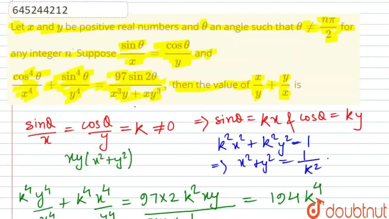 Let x and y be positive real numbers and theta an angle such that