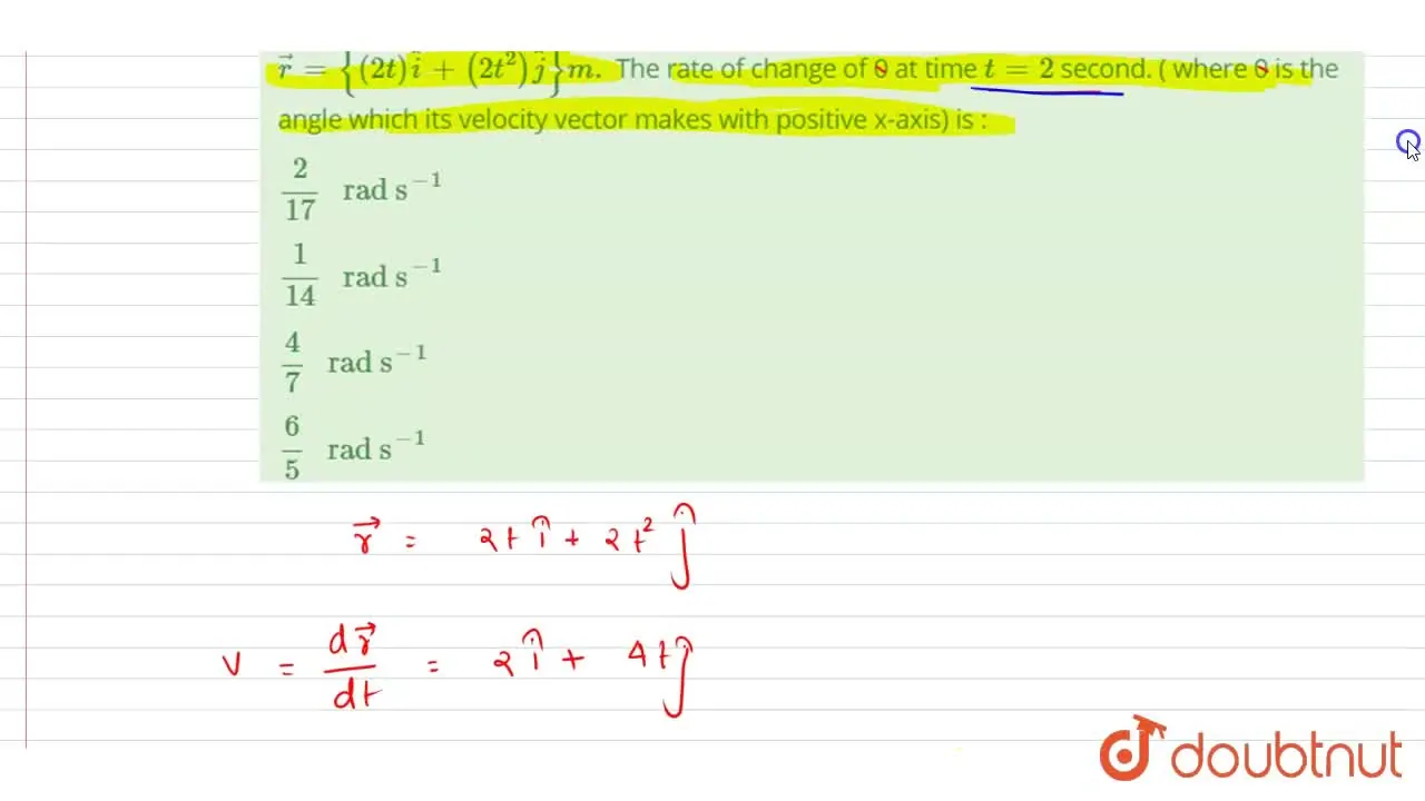 A particle moves in xy-plane. The position vector of particle at any t
