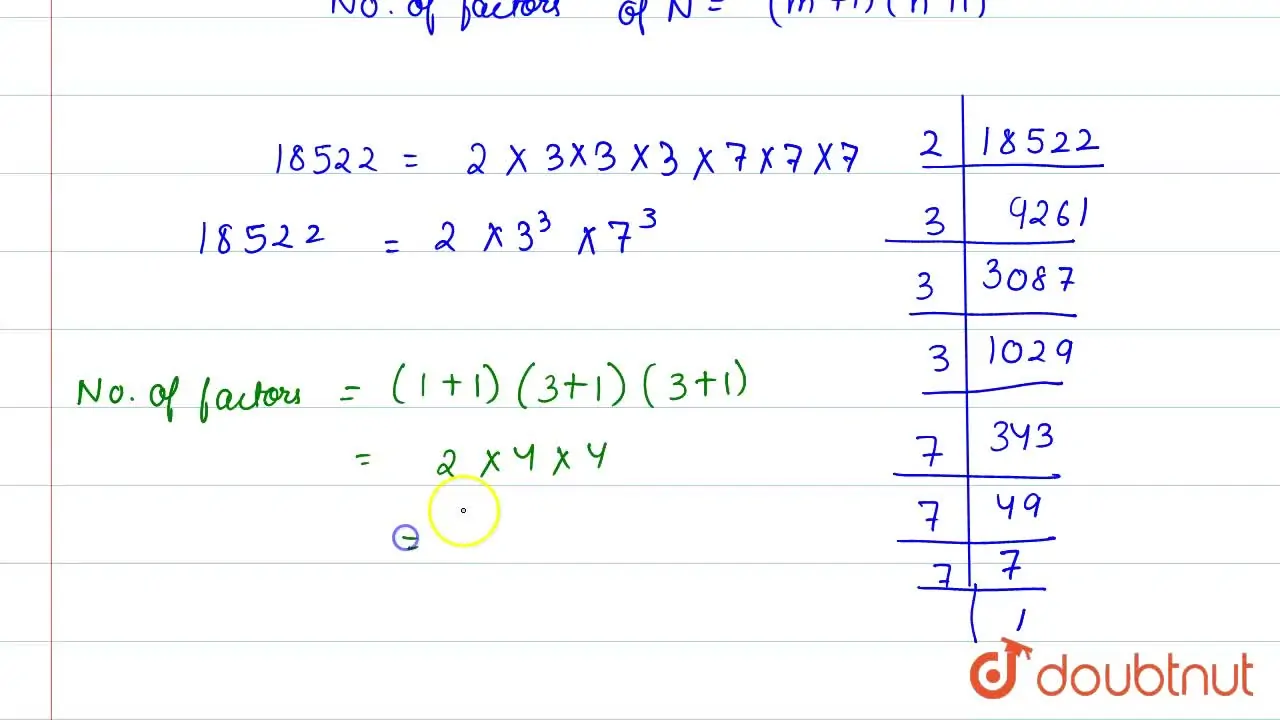 Find the number of factors of the following numbers : 18522