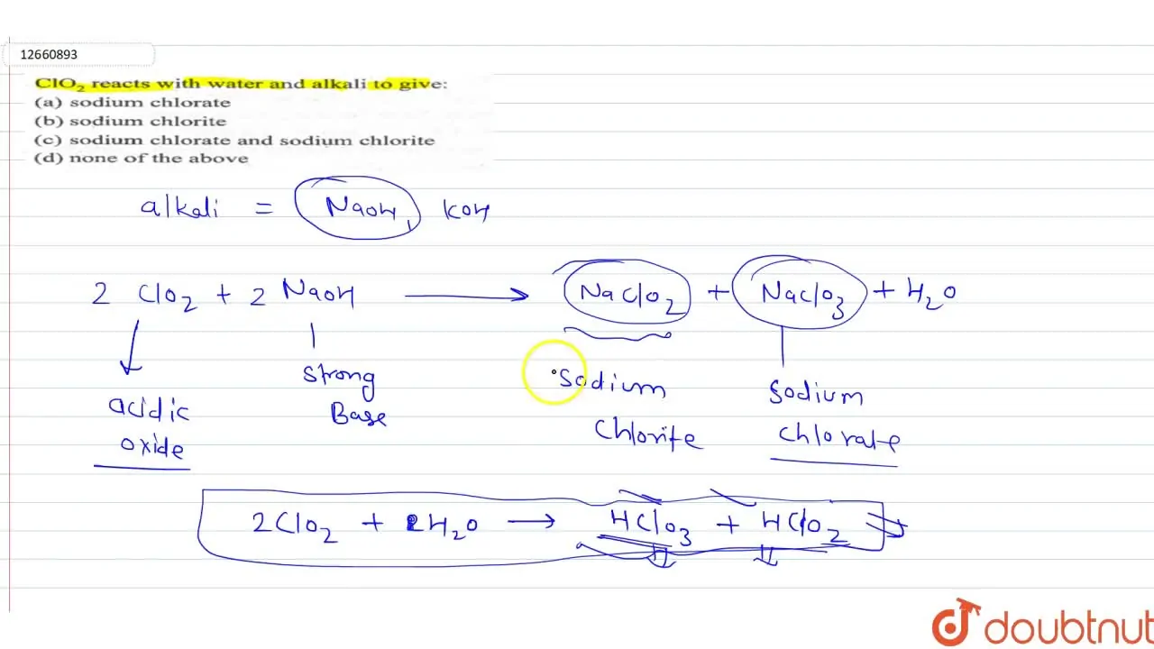 ClO(2) reacts with water and alkali to give: