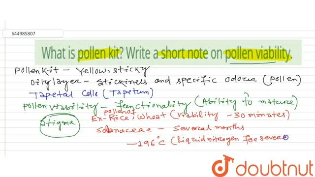 [Odia Solution] What is pollen kit? Write a short note on pollen viabi