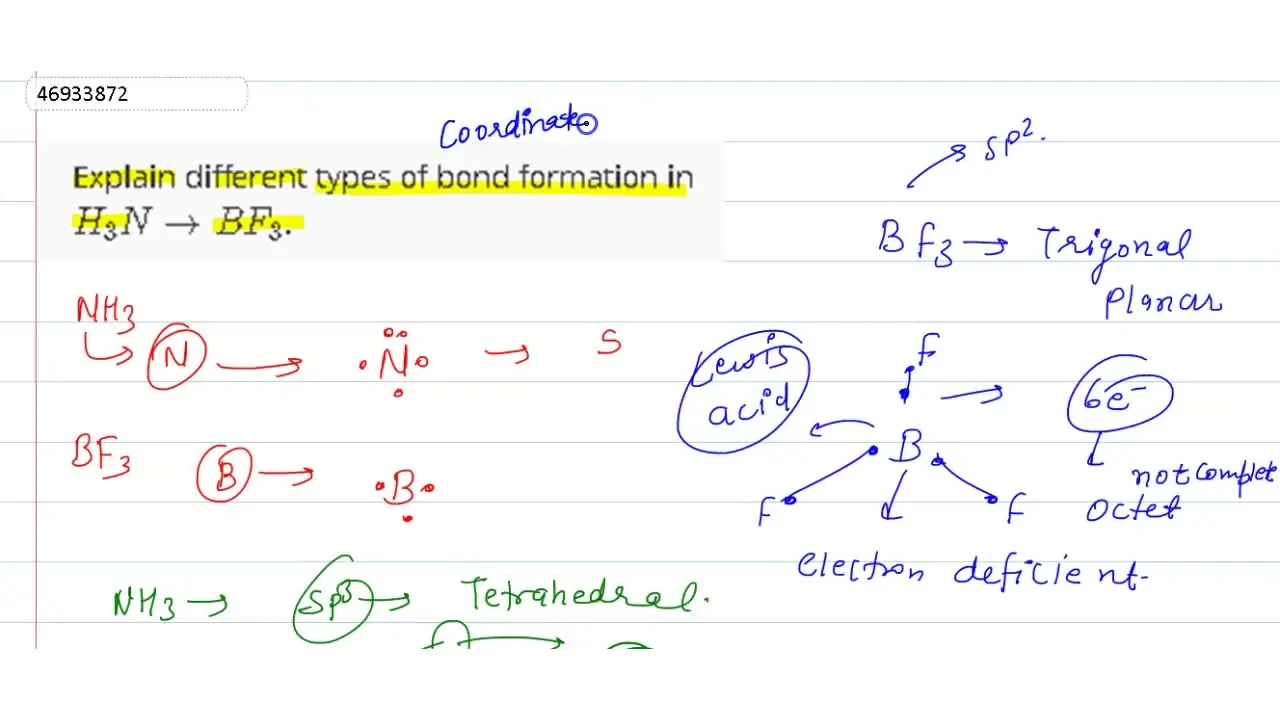 Explain different types of bond formation in H(3)N rarr BF(3).