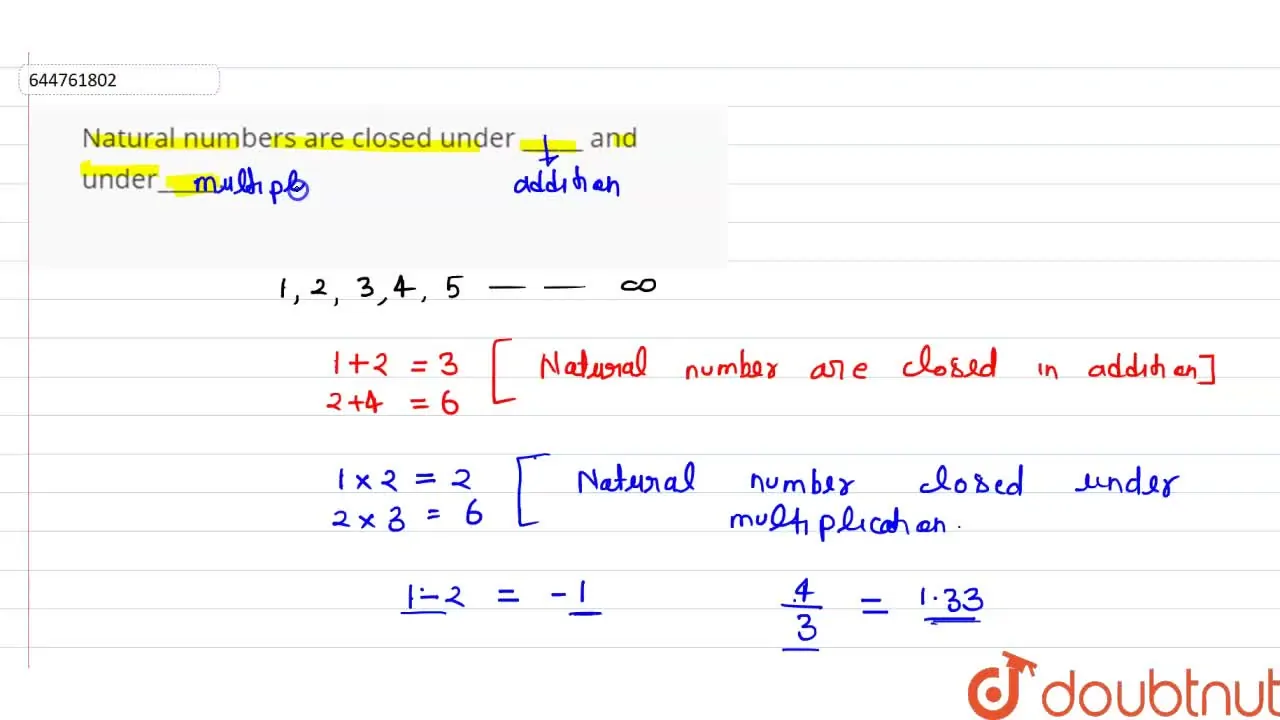 Natural Numbers Are Closed Under And Under Natural Numbers Are Closed Under And Under
