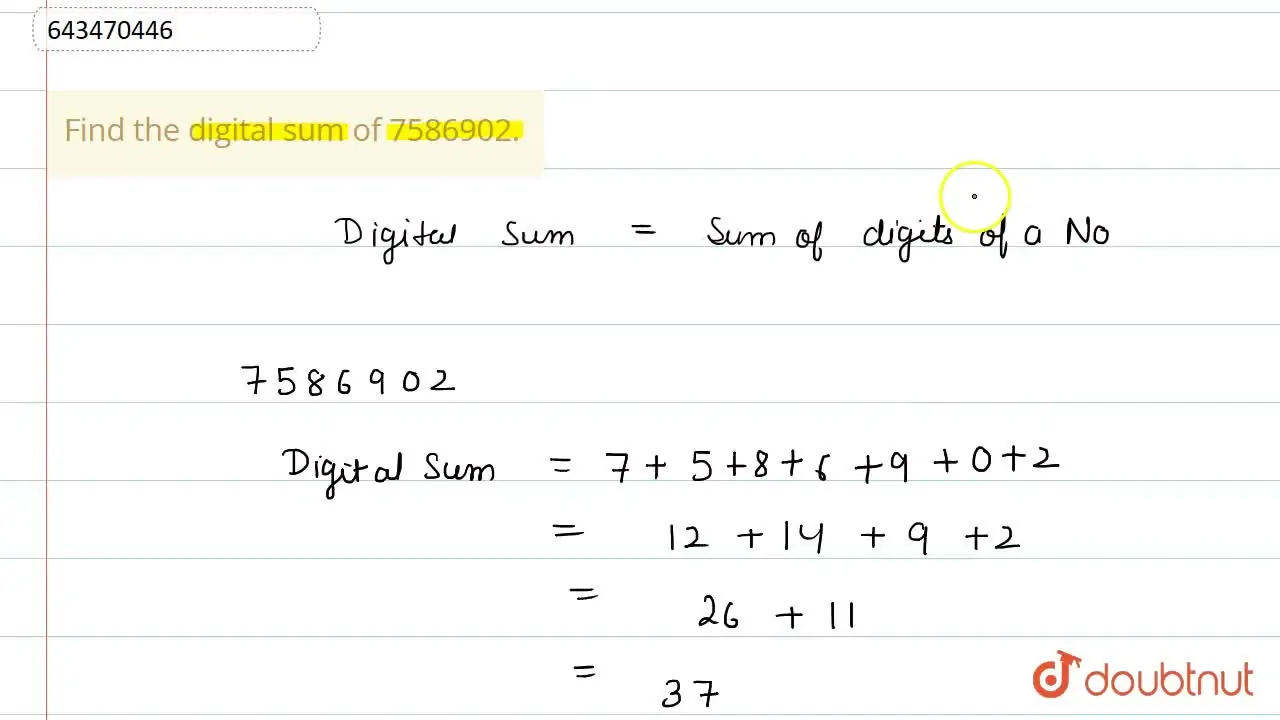 Find the digital sum of 7586902.
