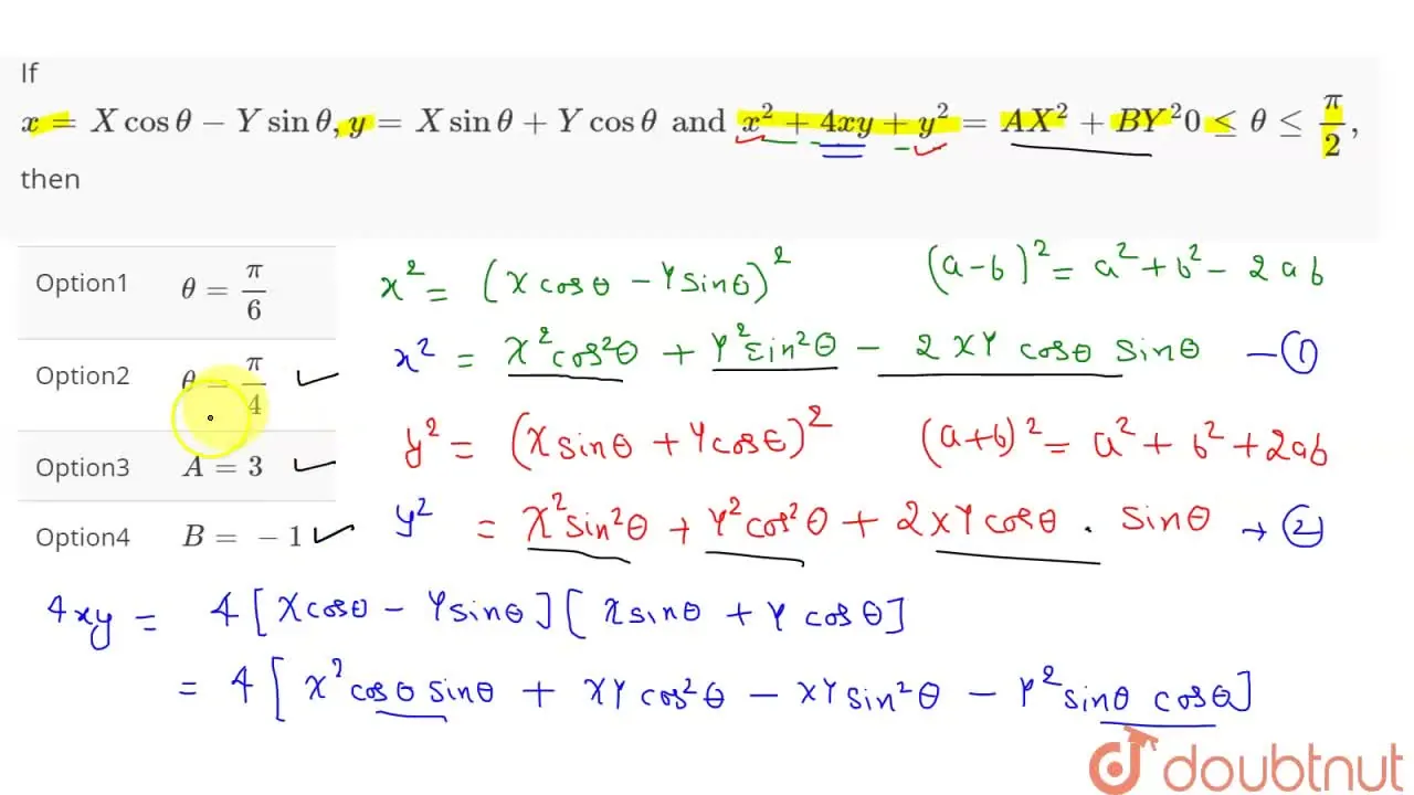 If X=x cos theta-y sin theta, Y=x sin theta+y cos theta and X^(2)+4XY