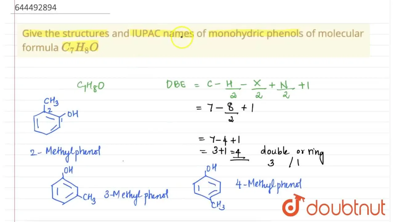 [Malayalam] Give the structures and IUPAC names of monohydric phenols