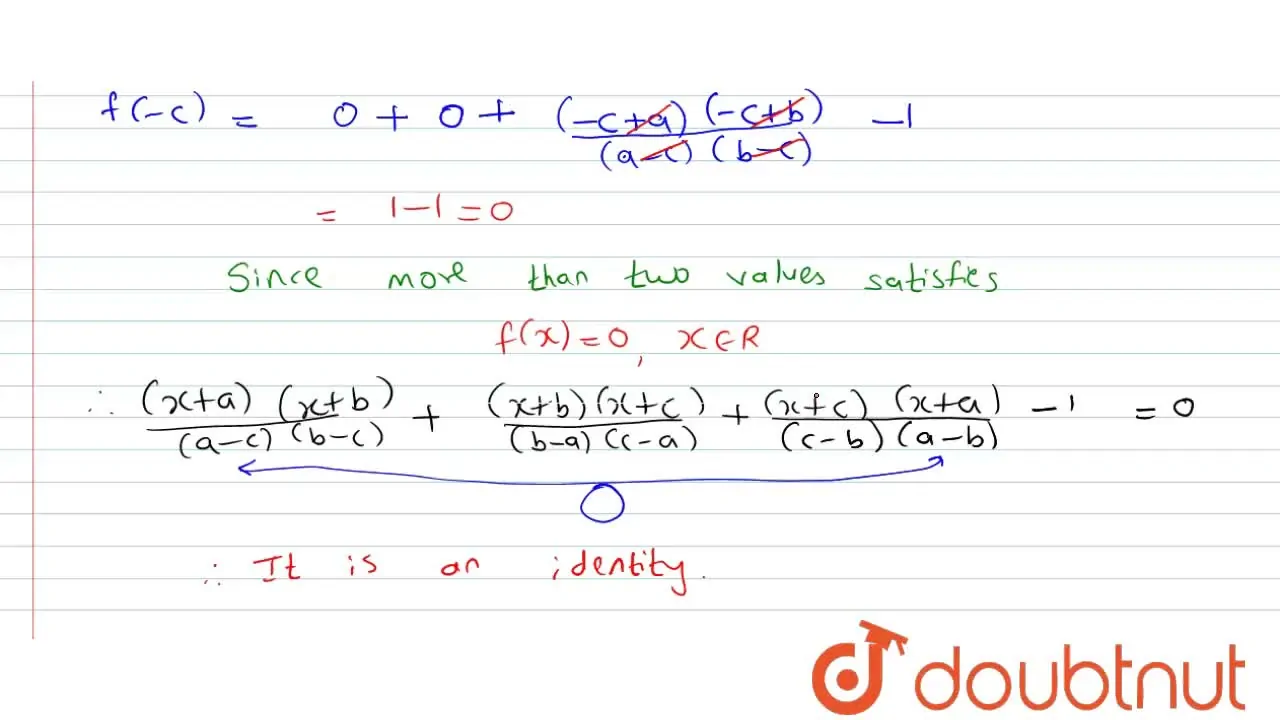[Gujrati] Show that ((x+b)(x+c))/((b-a)(c-a))+((x+c)(x+a))/((c-b)(a-b)