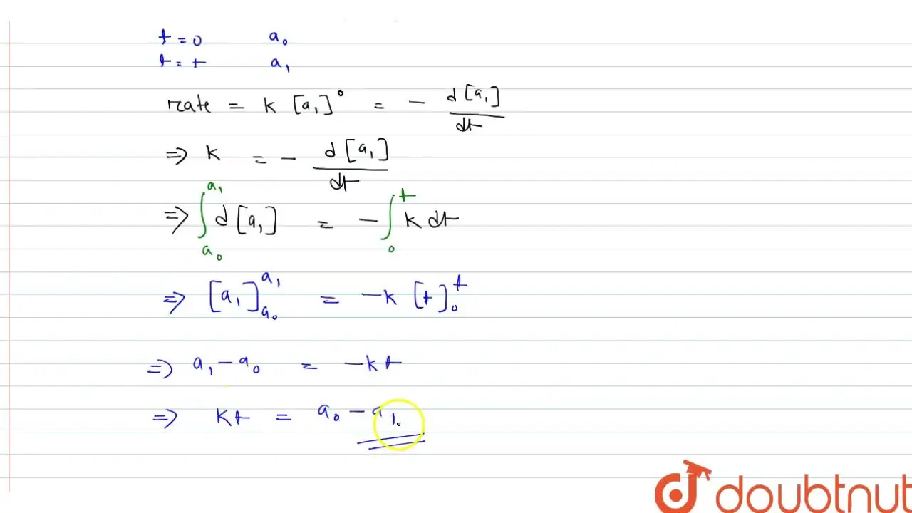[Assamese] Show that for a zero order reaction Kt=a0-a1 where K rarr