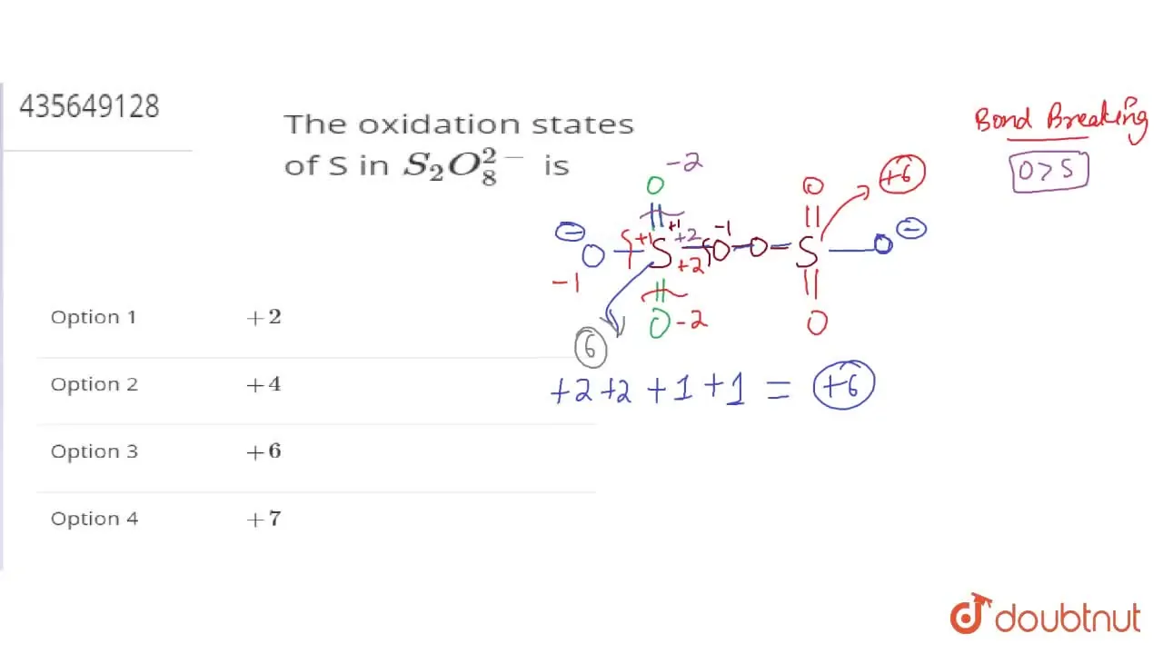The oxidation states of S in S2O8^(2-) is