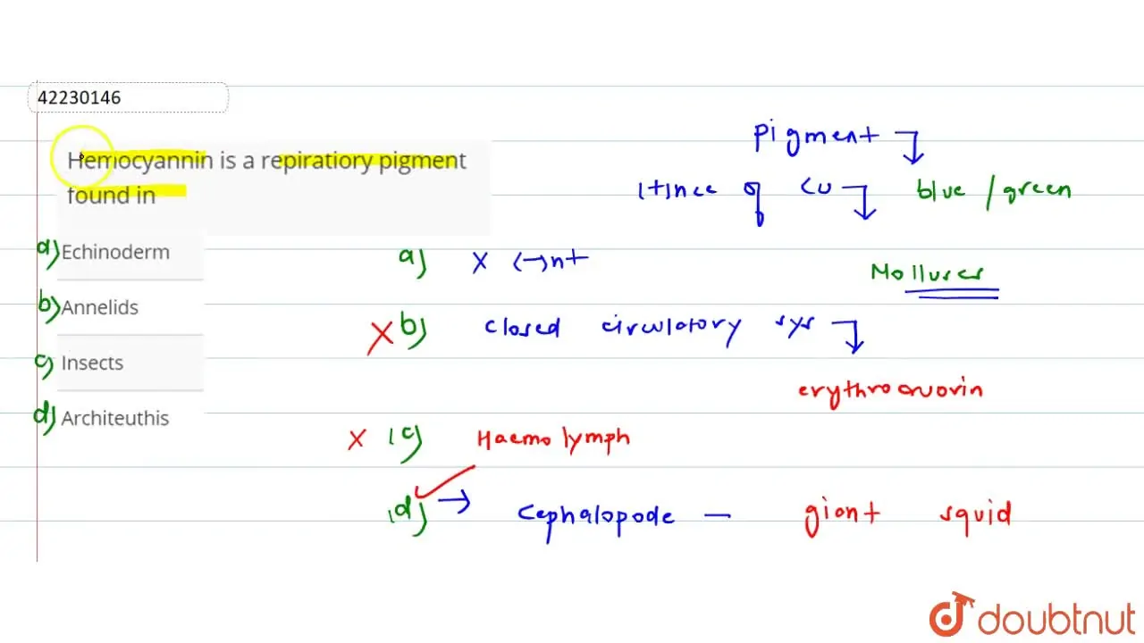 Hemocyanin is a respiratory pigment found in