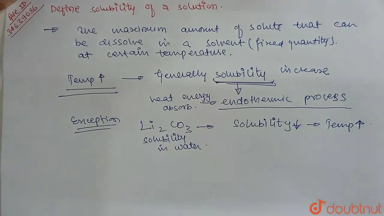Define solubility of a solution.