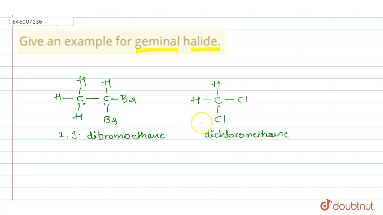 [Kannada] Give an example for geminal halide.