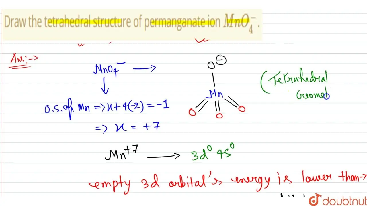 [Assamese] Draw the tetrahedral structure of permanganate ion MnO4^(-)