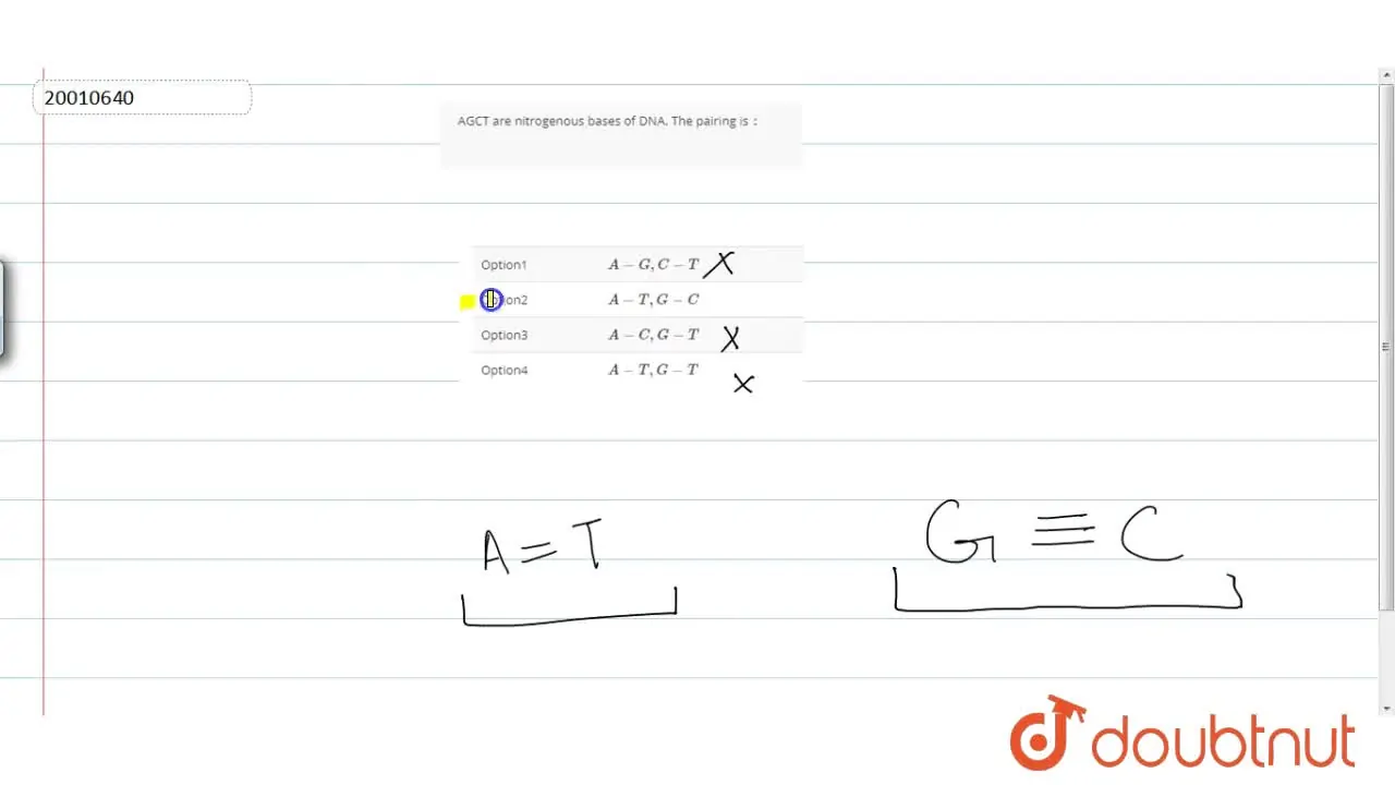 AGCT are nitrogenous bases of DNA. The pairing is