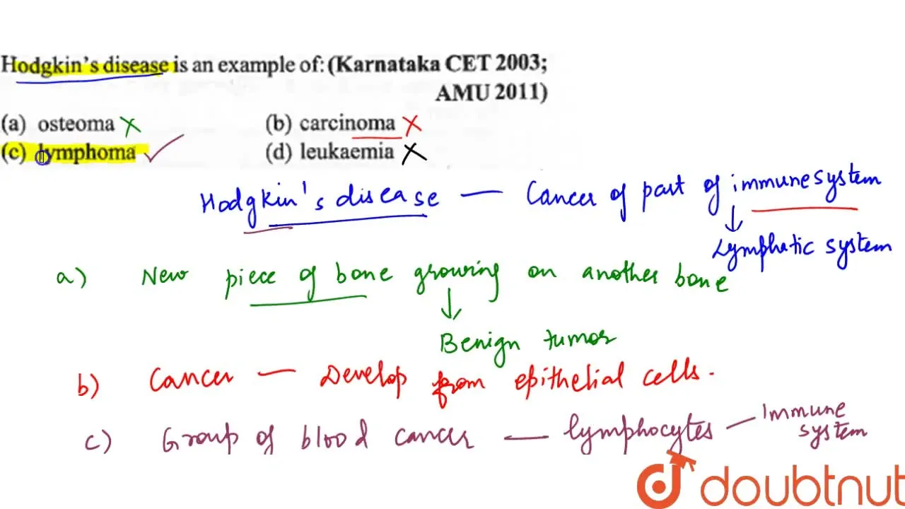 Hodgkin's disease is an example of: