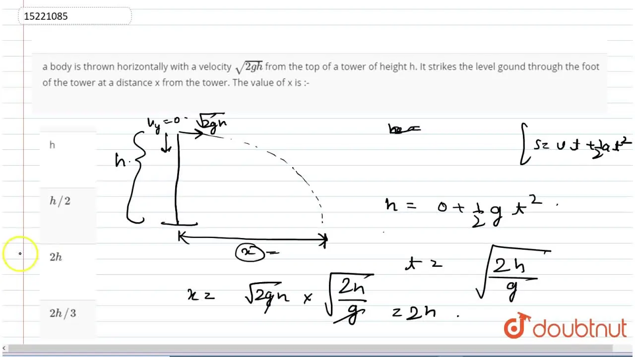 a body is thrown horizontally with a velocity sqrt(2gh) from the top o