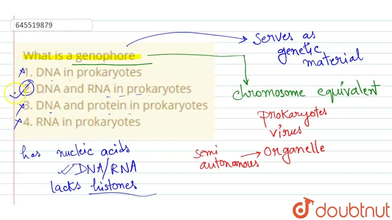 [Bengali Solution] What is a genophore 1. DNA in prokaryotes 2. DNA a