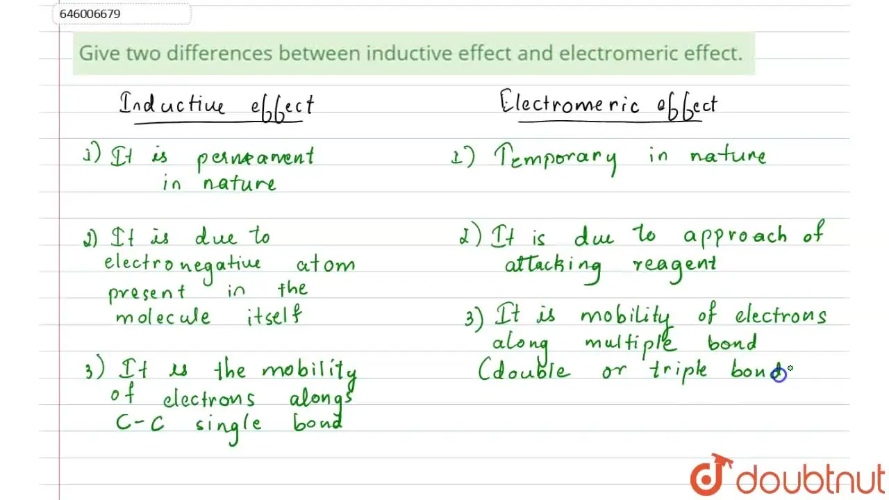 [Kannada] Give two differences between inductive effect and electromer