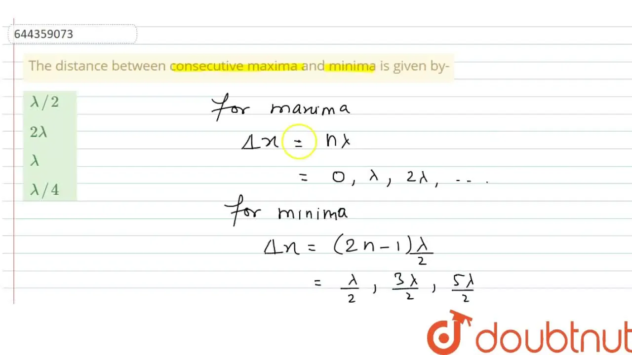 The distance between consecutive maxima and minima is given by