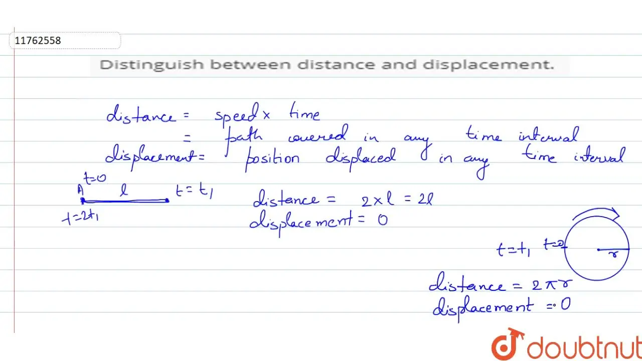Distinguish between distance and displacement.
