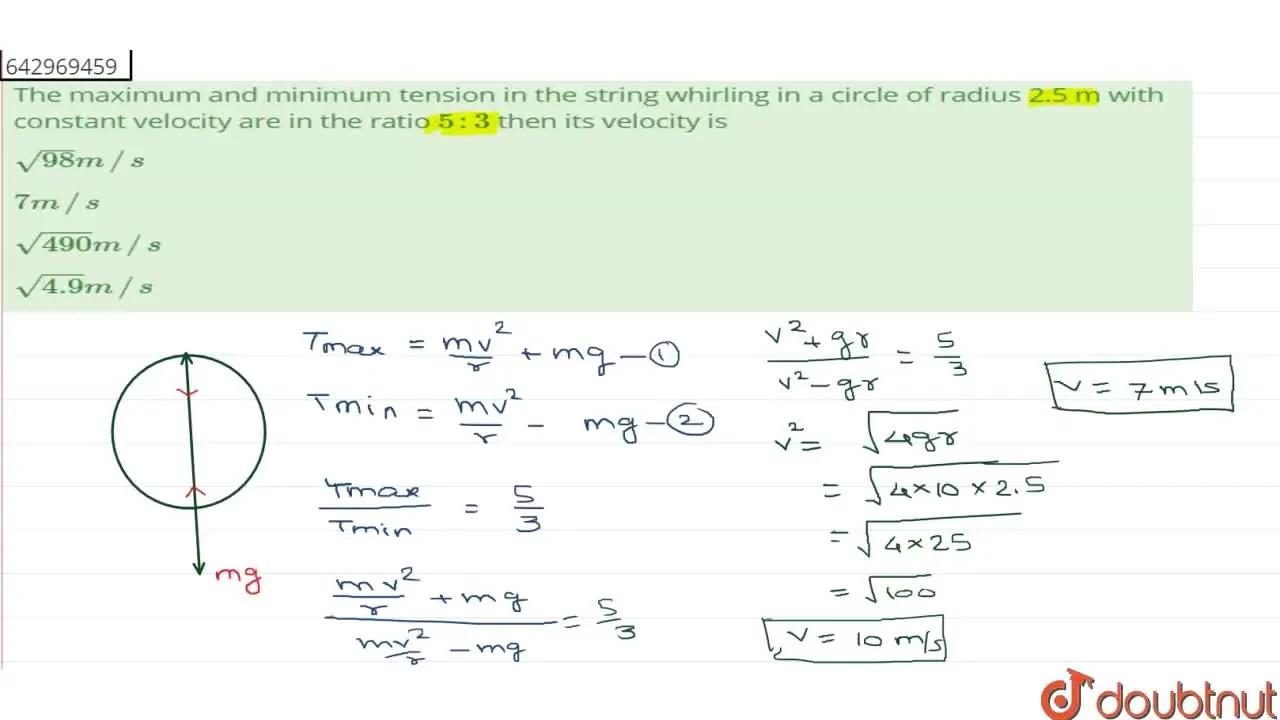 [Marathi] The maximum and minimum tension in the string whirling in a