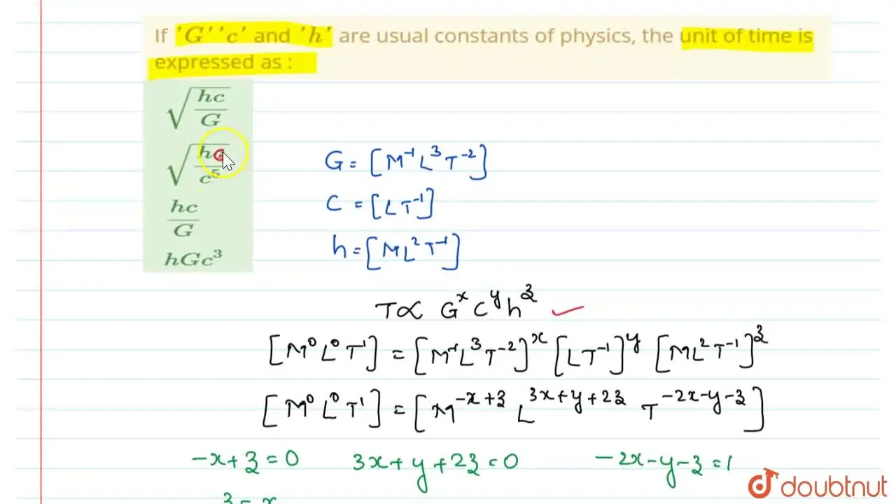 [Kannada] If 'G''c' and 'h' are usual constants of physics, the unit o