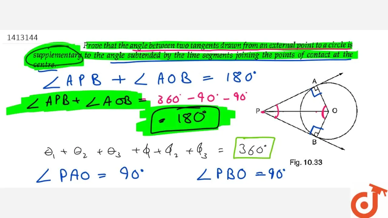 Prove that the angle between two tangents drawn from an external poi