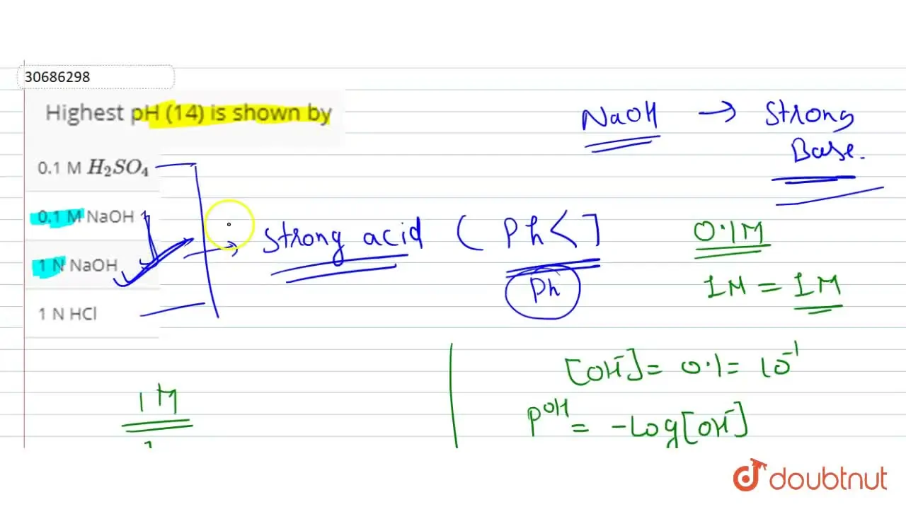 Highest pH (14) is shown by