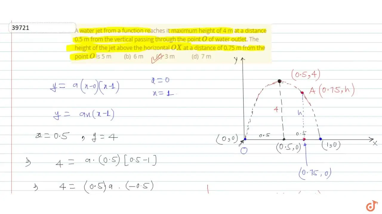 A water jet from a function reaches it maximum height of 4 m at a di