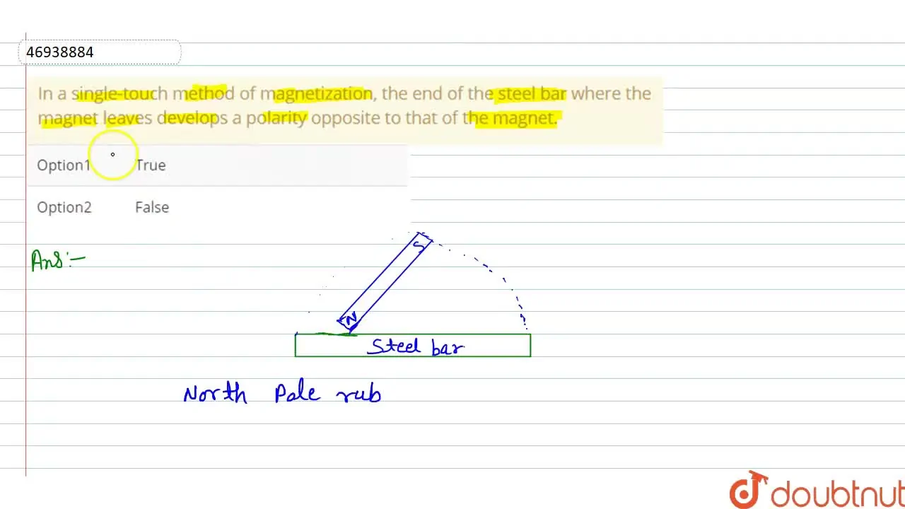 In a single-touch method of magnetization, the end of the steel bar wh