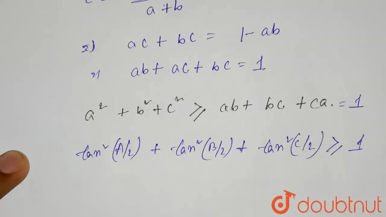 If A+B+C=pi, prove that tan^2A/2+tan^2B/2+tan^2C/2geq1.